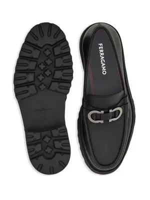 FERRAGAMO Gancini-buckle Leather Loafers - Black