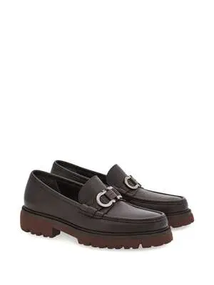 FERRAGAMO Gancini-buckle Leather Loafers - Brown