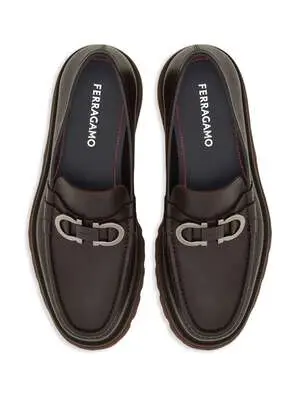 FERRAGAMO Gancini-buckle Leather Loafers - Brown