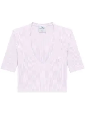 COURREGES Ribbed Knit V-neck Top