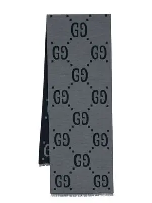 Gucci Gg-jacquard Frayed Scarf - Blue
