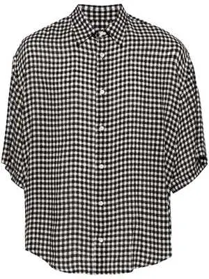 AMI Paris Gingham-check Short-sleeve Shirt 194 Chalk/black