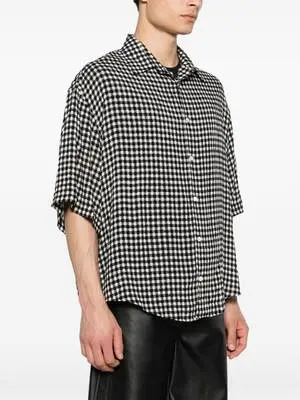 AMI Paris Gingham-check Short-sleeve Shirt - Black