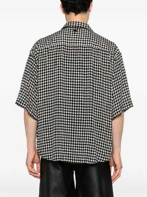 AMI Paris Gingham-check Short-sleeve Shirt - Black