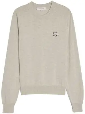 Maison Kitsuné Logo-embroidered Merino Jumper - Neutrals