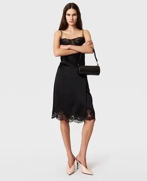 Stella McCartney Lace Satin Midi Skirt - Black