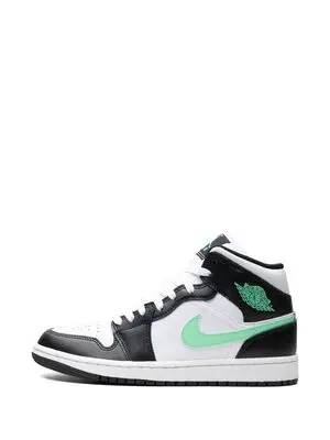 JORDAN Air 1 Mid Green Glow Sneakers - Black