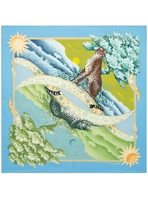 FERRAGAMO Day & Night Print Silk Scarf - Blue