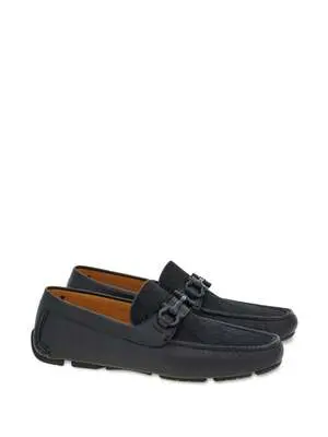 FERRAGAMO Gancini-jacquard Leather Loafers - Black