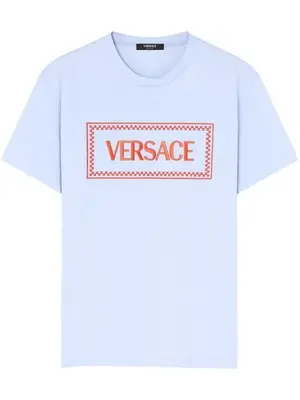 Versace 90s Logo Embroidered T-shirt - Blue