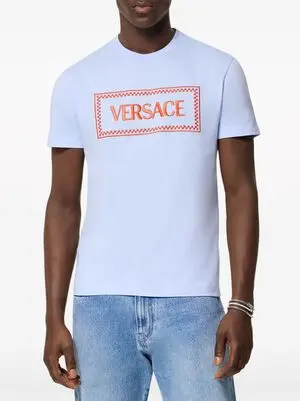 Versace 90s Logo Embroidered T-shirt - Blue