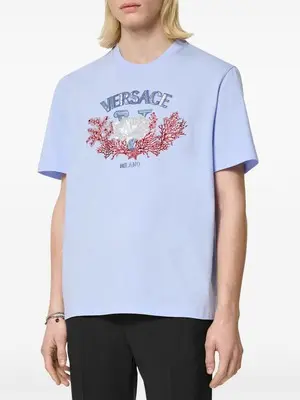 Versace University Coral Embroidered T-shirt