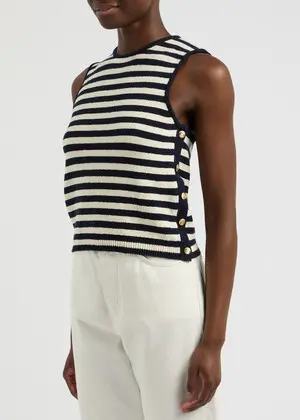 FRAME Mariner Stripe-intarsia Cotton-blend Tank
