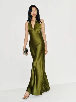 REFORMATION Petites Daniela Silk Maxi Dress - Green