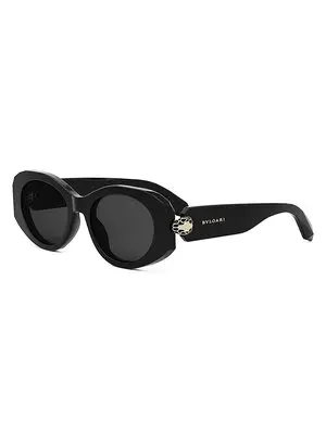 BVLGARI Serpenti 52mm Oval Sunglasses Black Dark Grey
