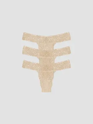 LOVESUZE 3-pack Lace Thongs - Beige