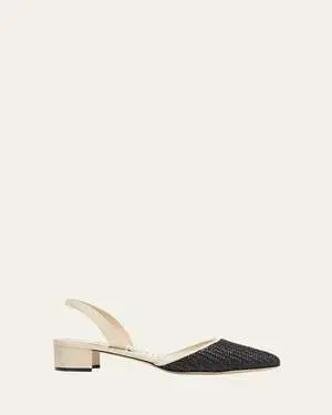 Manolo Blahnik Woven Slingback Ballerina Pumps - White/black