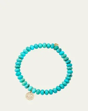 SYDNEY EVAN 14k Gold Pavé Happy Face Charm Turquoise Bracelet - Turq