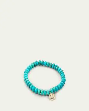 SYDNEY EVAN 14k Gold Pavé Happy Face Charm Turquoise Bracelet