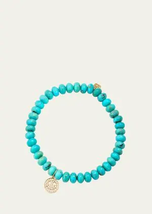 SYDNEY EVAN 14k Gold Pavé Happy Face Charm Turquoise Bracelet