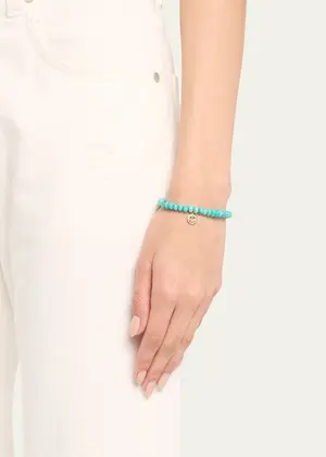 SYDNEY EVAN 14k Gold Pavé Happy Face Charm Turquoise Bracelet