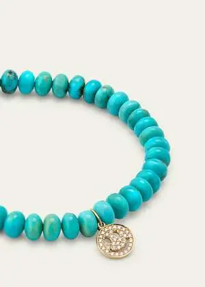 SYDNEY EVAN 14k Gold Pavé Happy Face Charm Turquoise Bracelet
