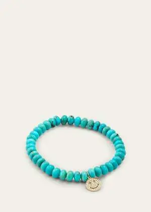 SYDNEY EVAN 14k Gold Pavé Happy Face Charm Turquoise Bracelet