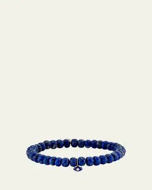 SYDNEY EVAN 14k Yellow Gold Tiny Carved Evil Eye Charm On Rondelle Bracelet - Lapis