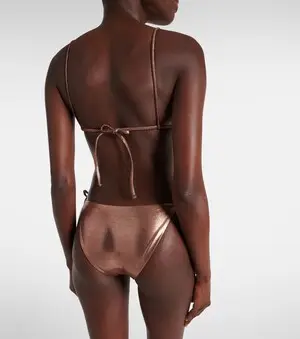 Jade Swim Ties Lamé Bikini Bottom - Brown