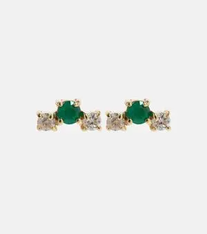 STONE AND STRAND Dainty Emerald And Diamond 14k Stud Earrings - Gold