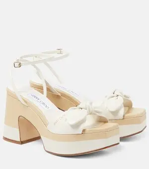 JIMMY CHOO Ricia Leather And Raffia Platform Sandals - Multicoloured
