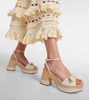 JIMMY CHOO Ricia Leather And Raffia Platform Sandals - Multicoloured