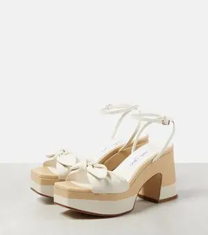 JIMMY CHOO Ricia Leather And Raffia Platform Sandals - Multicoloured