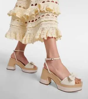 JIMMY CHOO Ricia Leather And Raffia Platform Sandals - Multicoloured