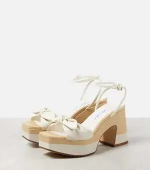 JIMMY CHOO Ricia Leather And Raffia Platform Sandals - Multicoloured