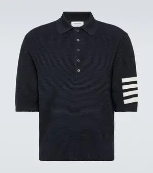 Thom Browne 4-bar Linen And Cotton Polo Shirt - Blue