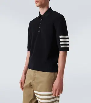 Thom Browne 4-bar Linen And Cotton Polo Shirt - Blue