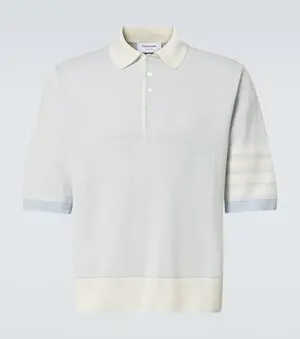 Thom Browne 4-bar Linen And Cotton Polo Shirt - Blue