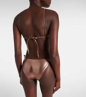 Jade Swim Via Lamé Bikini Top - Brown