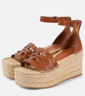 Tory Burch Ines Leather Espadrille Wedges - Brown