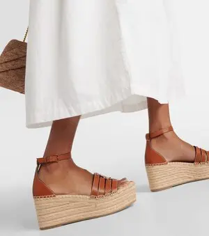 Tory Burch Ines Leather Espadrille Wedges - Brown