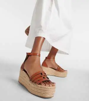 Tory Burch Ines Leather Espadrille Wedges - Brown