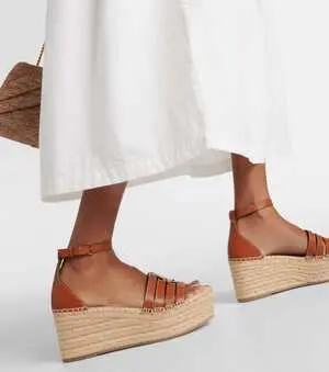 Tory Burch Ines Leather Espadrille Wedges - Brown