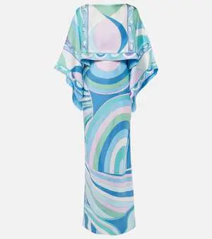 Emilio Pucci Iride And Pesci Silk Twill Gown - Blue