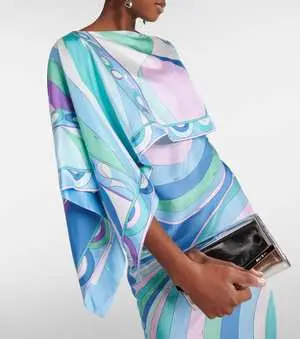 Emilio Pucci Iride And Pesci Silk Twill Gown - Blue