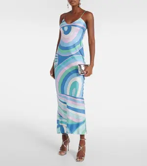 Emilio Pucci Iride And Pesci Silk Twill Gown - Blue