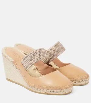 MALONE SOULIERS Siena 70 Leather Espadrille Wedges - Beige