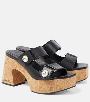 JIMMY CHOO Jimmy Choo Fayence Leather Platform Mules Black