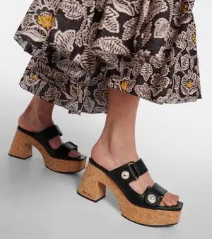 JIMMY CHOO Fayence Leather Platform Mules - Black