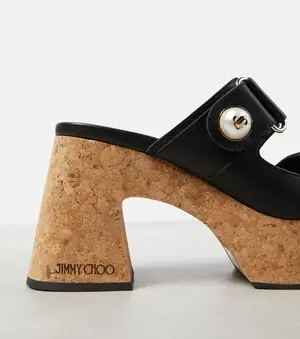 JIMMY CHOO Fayence Leather Platform Mules - Black